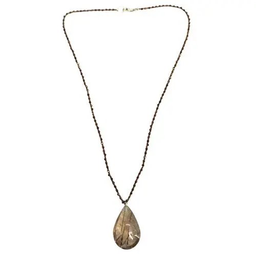 MADISON BEVERLY HILLS Rutilated Quartz Pendant Necklace With Copper-tone Beaded Chain