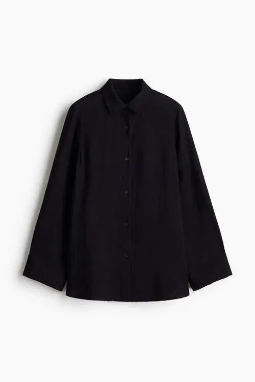 H&m Crinkled Viscose-blend Shirt - Black