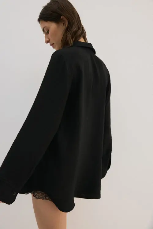 H&m Crinkled Viscose-blend Shirt - Black
