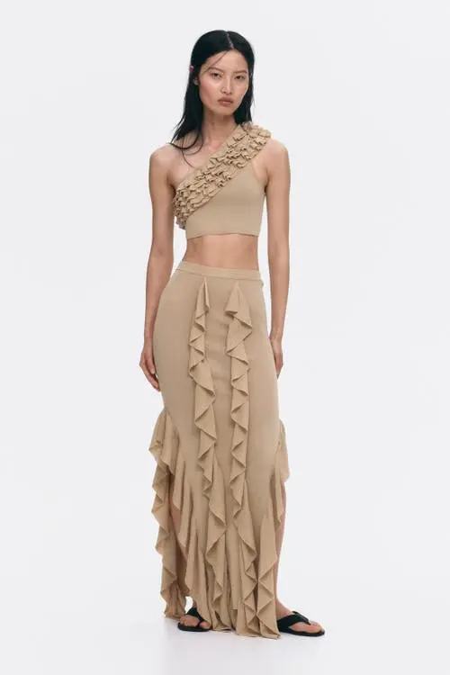 H&m Ruffled One-shoulder Crop Top