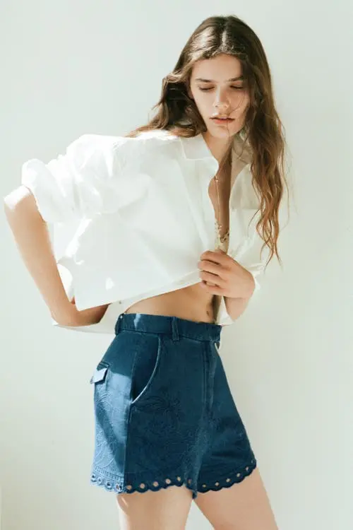 H&m Embroidered Denim Shorts