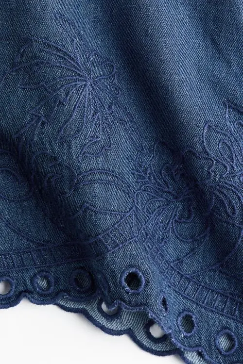 H&m Embroidered Denim Shorts