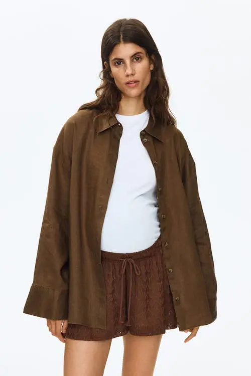 H&m Mama Pointelle-knit Drawstring Shorts - Brown