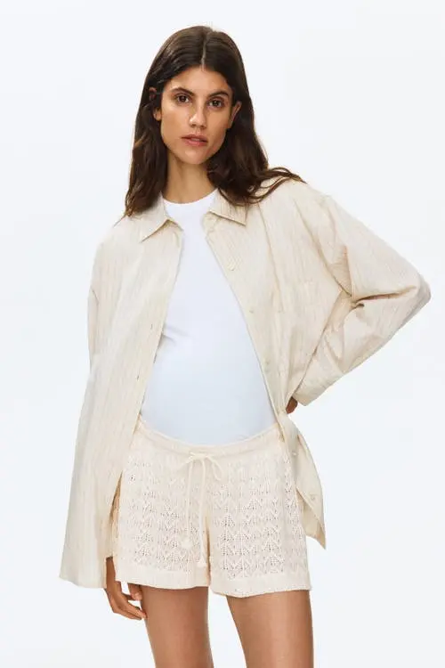 H&m Mama Pointelle-knit Drawstring Shorts - Light Beige