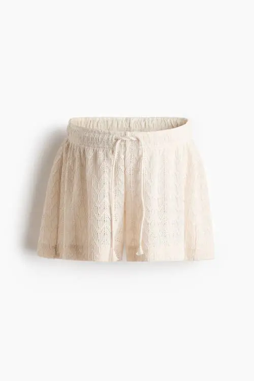H&m Mama Pointelle-knit Drawstring Shorts - Light Beige