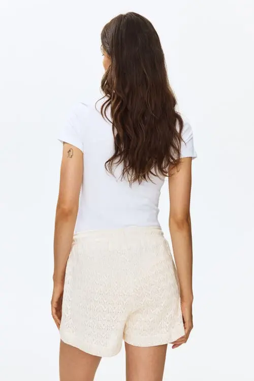 H&m Mama Pointelle-knit Drawstring Shorts - Light Beige