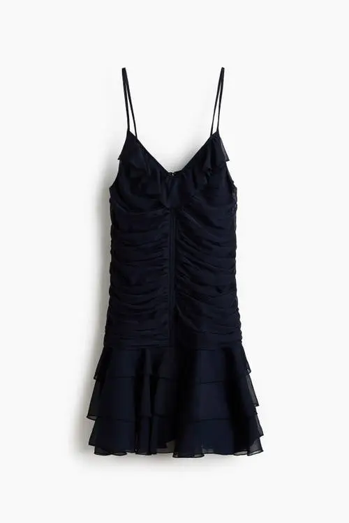 H&m Draped Chiffon Strappy Dress - Navy Blue