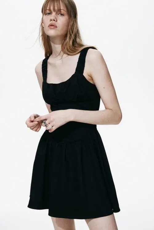 H&m Gathered Twill Dress - Black