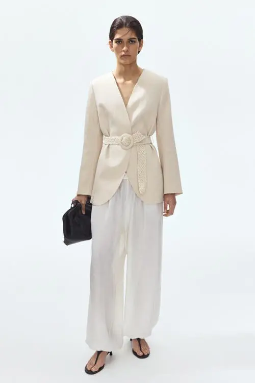 H&m Belted Lapelless Blazer