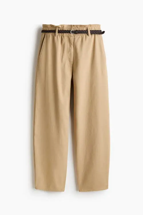 H&m Belted Barrel Trousers - Beige