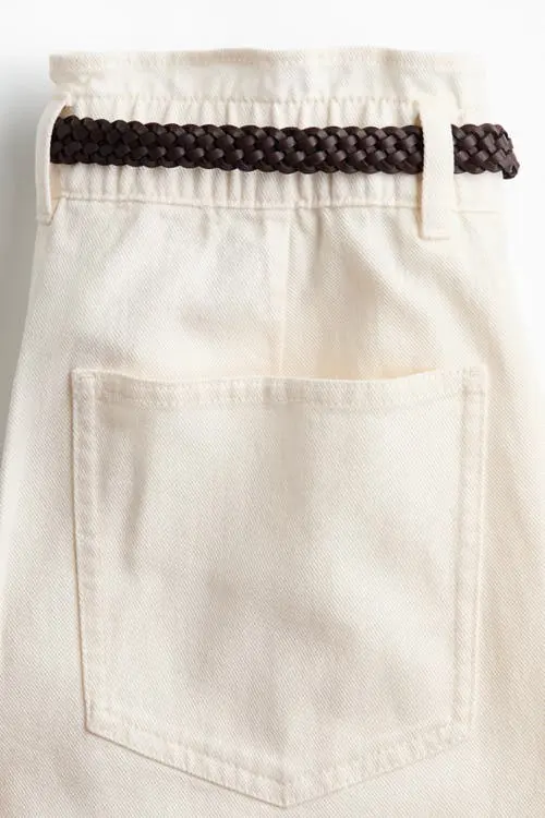 H&m Belted Barrel Trousers - Cream