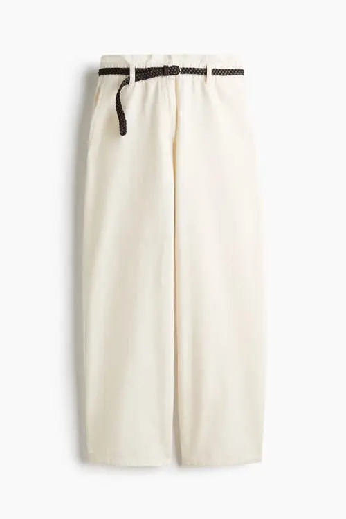 H&m Belted Barrel Trousers - Cream
