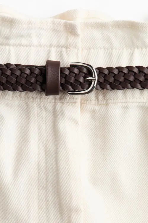 H&m Belted Barrel Trousers - Cream