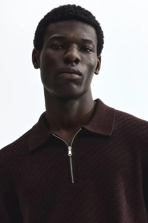 H&m Slim Fit Textured Polo Shirt - Dark Brown