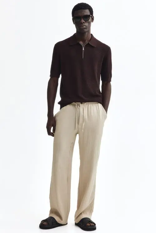 H&m Slim Fit Textured Polo Shirt - Dark Brown