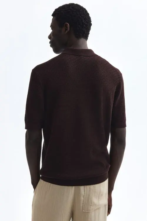 H&m Slim Fit Textured Polo Shirt - Dark Brown