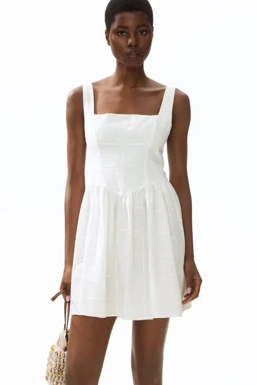H&m Embroidered Flared-skirt Dress - White