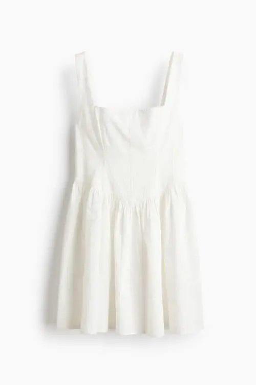 H&m Embroidered Flared-skirt Dress - White