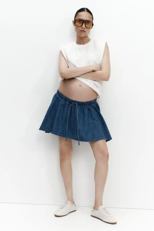 H&m Mama Flared Cotton-blend Skort - Denim Blue