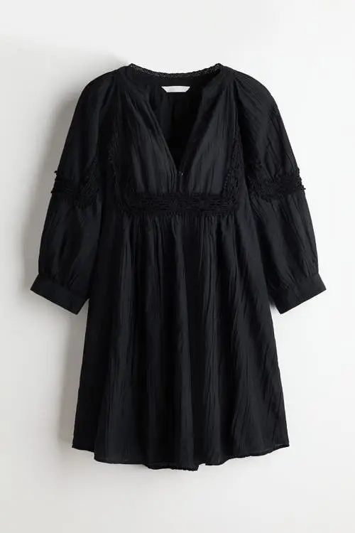 H&M Lace-inset Tunic Dress - Black