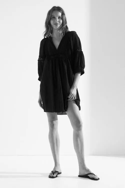 H&M Lace-inset Tunic Dress - Black