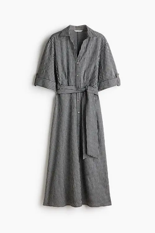 H&m Tie-belt Dress - Black/gingham