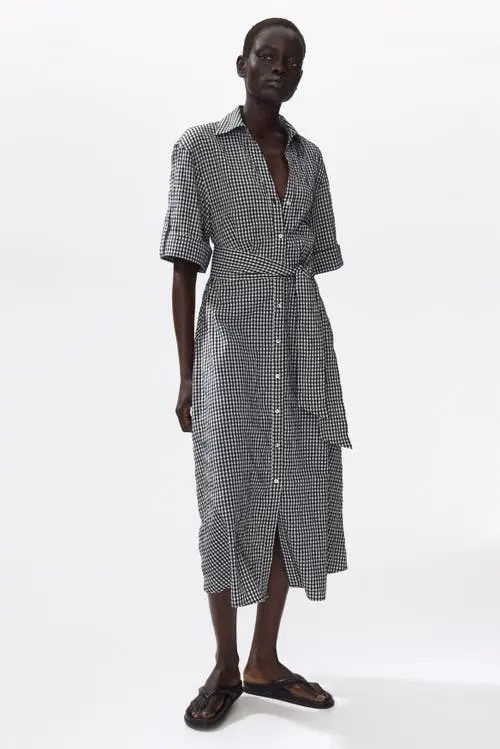 H&m Tie-belt Dress - Black/gingham