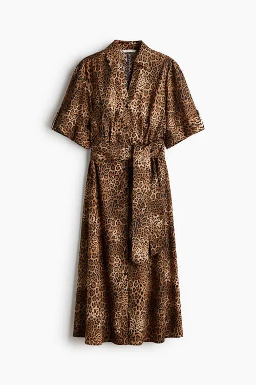H&M Midi Tie-belt Shirt Dress With 3/4 Sleeves