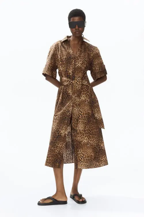 H&M Midi Tie-belt Shirt Dress With 3/4 Sleeves