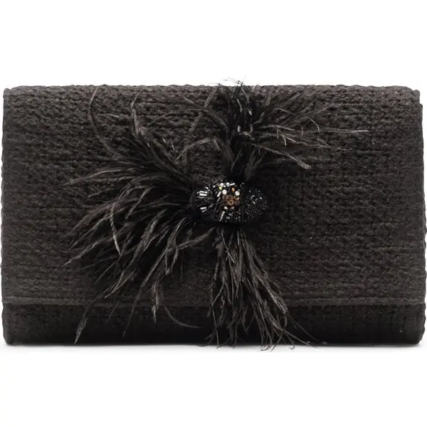 FRANCES VALENTINE Betta Boucle Clutch With Feather Embellishment - Black