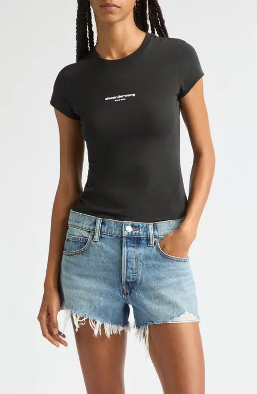 Alexander Wang Logo Print Fitted Stretch Cotton T-shirt - Black