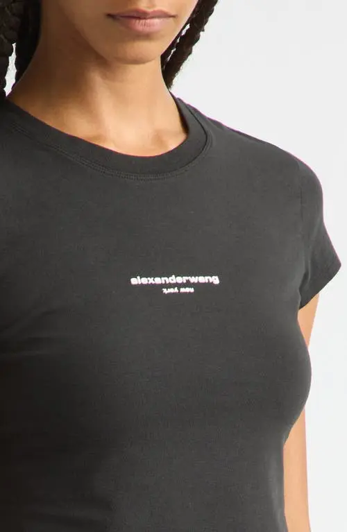 Alexander Wang Logo Print Fitted Stretch Cotton T-shirt - Black