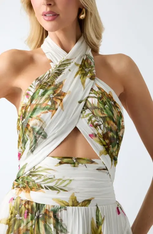 MARCIANO Hassana Floral Print Halter Maxi Dress