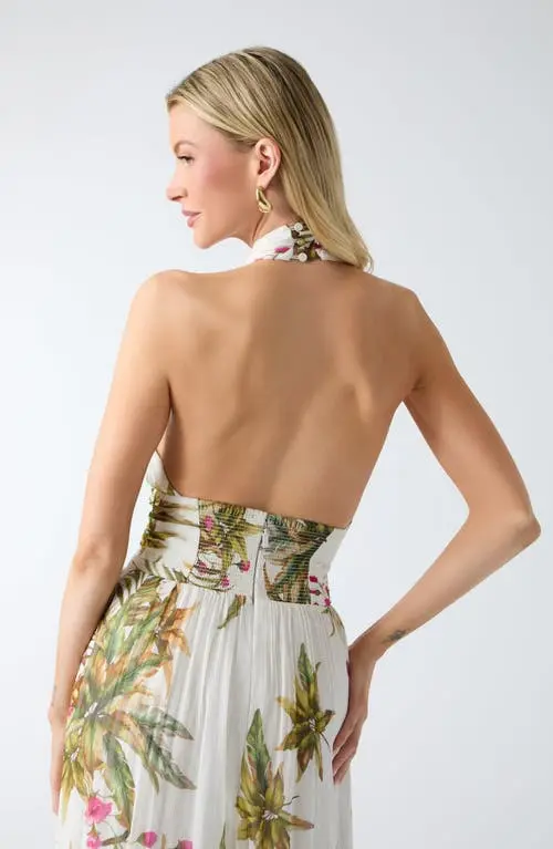MARCIANO Hassana Floral Print Halter Maxi Dress