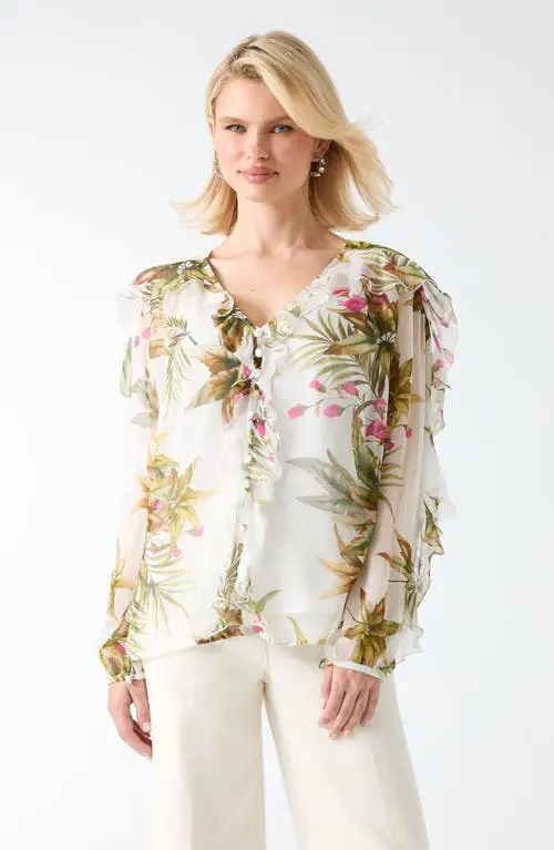 MARCIANO Hassana Ruffle Floral Print Top