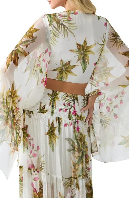MARCIANO Tamia Print Bell Sleeve Crop Top
