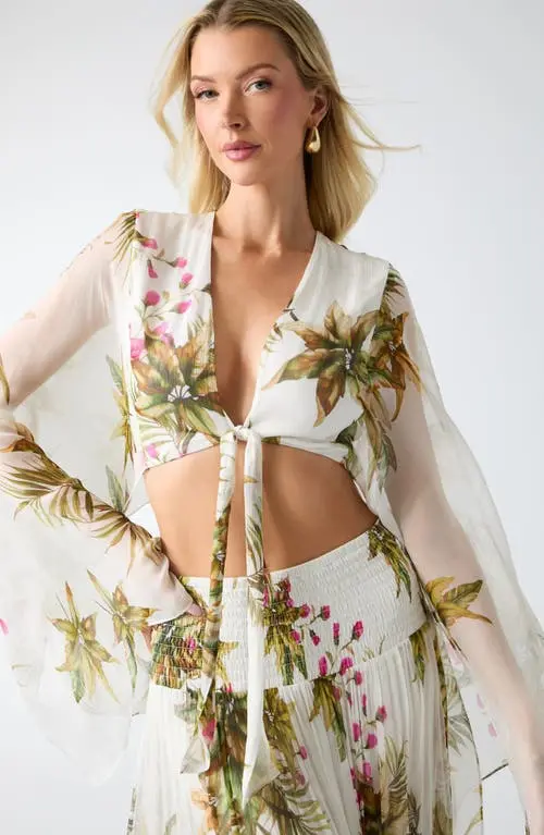 MARCIANO Tamia Print Bell Sleeve Crop Top