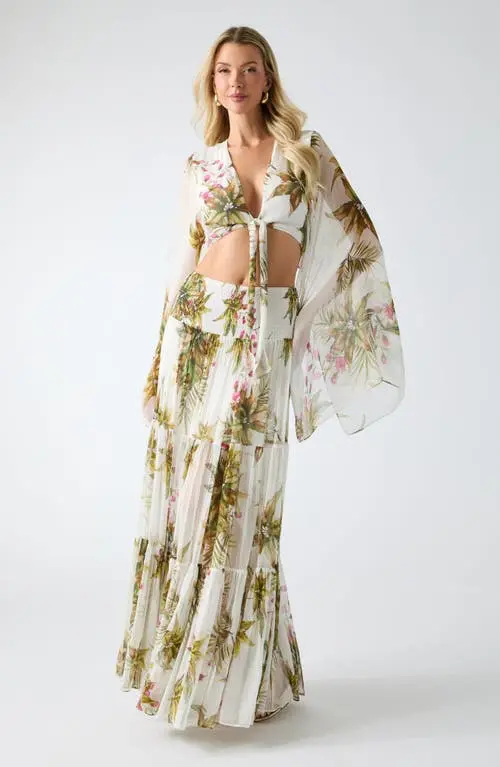 MARCIANO Tamia Print Bell Sleeve Crop Top