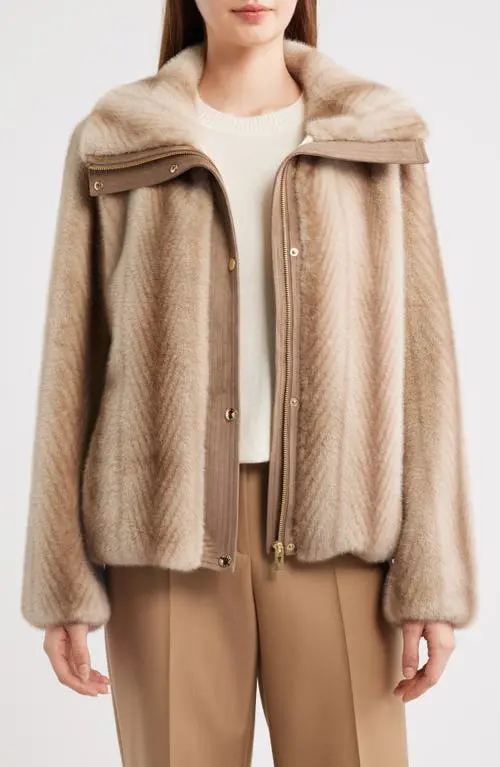 Via Spiga Faux Fur Bomber - Beige