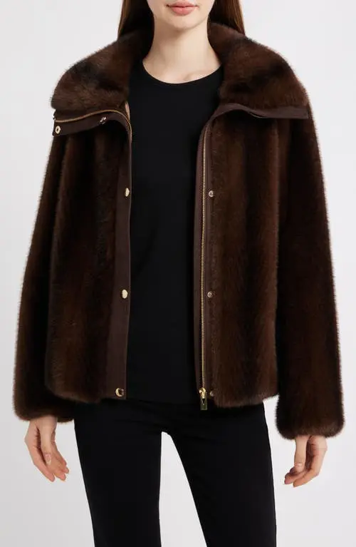 Via Spiga Faux Fur Bomber Jacket - Chocolate