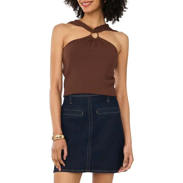 Vince Camuto Metal Ring Detail Knit Tank - Chocolate Fudge