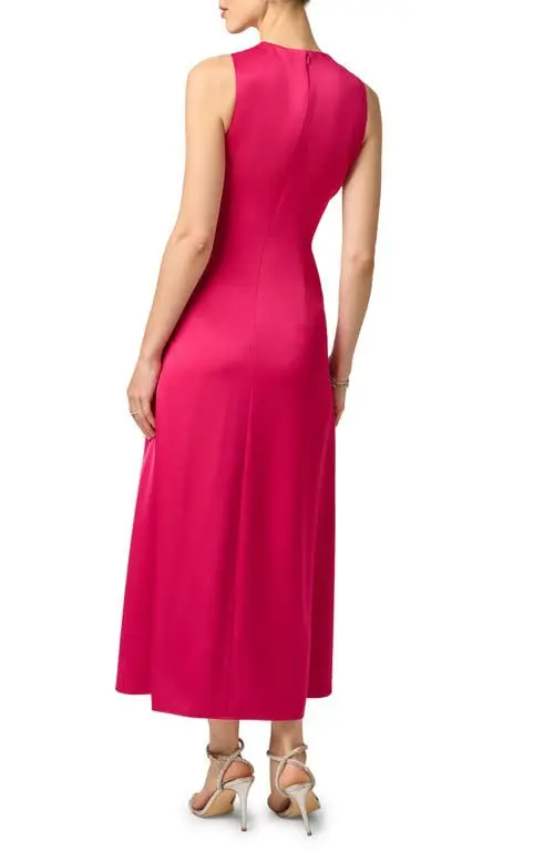 Aidan Mattox Crepe Back Satin Asymmetrical Neck Maxi Dress - Bright Rose