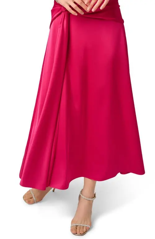 Aidan Mattox Crepe Back Satin Asymmetrical Neck Maxi Dress - Bright Rose