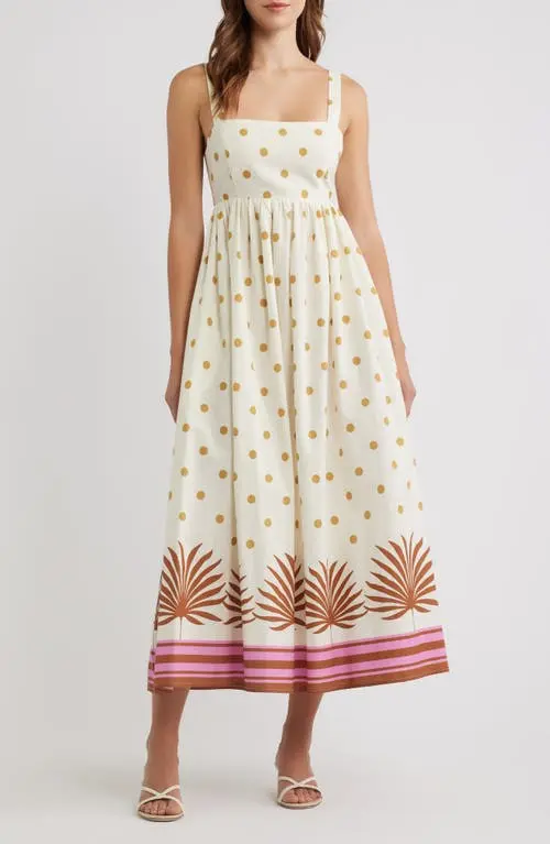 FLYING TOMATO Polka Dot & Border Print Cotton Dress