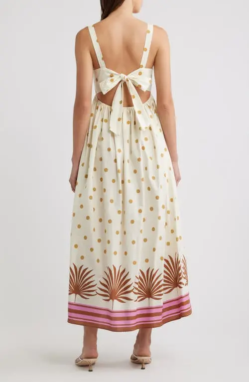 FLYING TOMATO Polka Dot & Border Print Cotton Dress