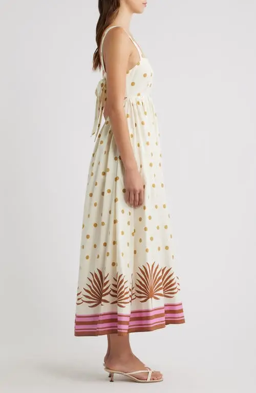 FLYING TOMATO Polka Dot & Border Print Cotton Dress