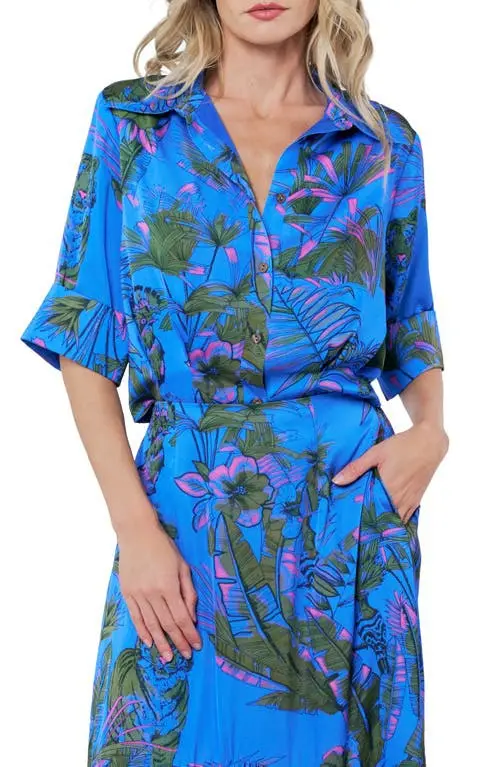 CIEBON Aurelia Palm Print Elbow Sleeve Shirt - Blue Multi