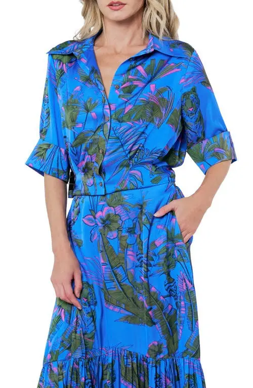 CIEBON Aurelia Palm Print Elbow Sleeve Shirt