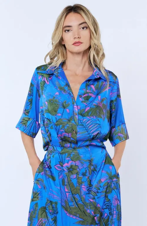 CIEBON Aurelia Palm Print Elbow Sleeve Shirt
