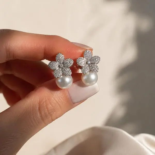 VICSTONENYC FINE JEWELRY Camellia Pearl And Cubic Zirconia Earrings - Silver